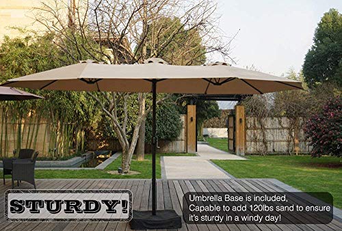 Kozyard Butterfly 14' Outdoor Patio Double-Sided Aluminum Umbrella with Crank and Base (Beige)