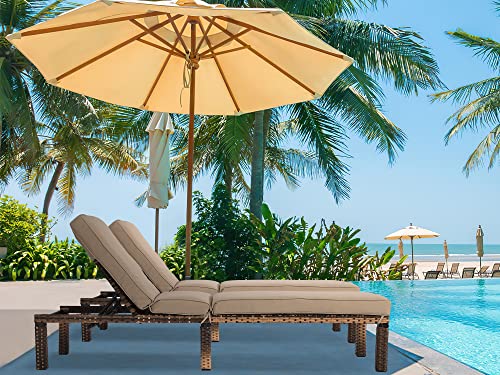 LETATA Patio Rattan Lounge Chair Outdoors with Adjustable Backrest Height, Sunbed Outdoor Wicker Chaise Longue with Removable Thickened Cushions for Poolside,Garden,Backyard,Lawn