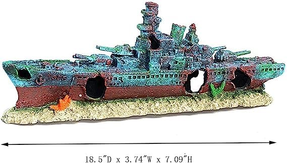 UMEWAVE 18.5 Inch Boat Sunk Battleship War Ship,Fish Tank Cave Ornaments, Wreck Boat Decor,Resin Material Aquarium Sunk Ship Eco-Friendly for Fish Favors