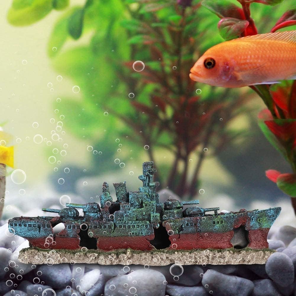 UMEWAVE 18.5 Inch Boat Sunk Battleship War Ship,Fish Tank Cave Ornaments, Wreck Boat Decor,Resin Material Aquarium Sunk Ship Eco-Friendly for Fish Favors