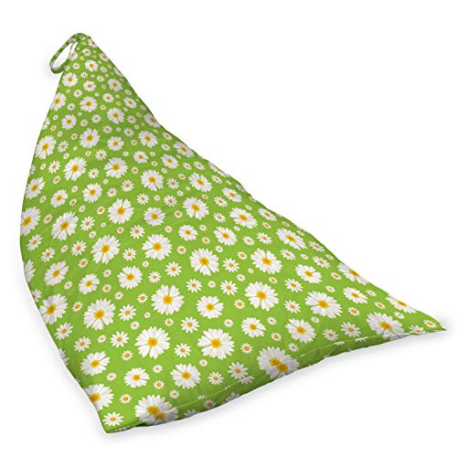 Ambesonne Daisy Lounger Chair Bag, Chamomile Blossoms on Pale Green Background Natural Beauty Theme, High Capacity Storage with Handle Container, Lounger Size, Pale Green Off White