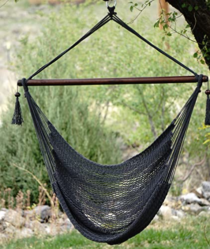 Fernweh4u Extra Large Caribbean Hammock Chair | XL String Porch Hammock Swing Chair Perfect for Both Outdoors & Indoors | Soft, Comfy & Durable Hanging Swing Chair | 48 in - Dark Grey