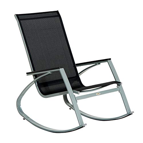 Outsunny Outdoor Modern Front Porch Patio Rocking Sling Chair - Black/Silver