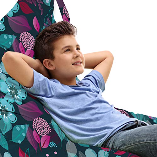 Ambesonne Flower Lounger Chair Bag, Flow of Pale Blue Blossoms and Colorful Leaves Romantic Fantasy Garden Art Pattern, High Capacity Storage with Handle Container, Lounger Size, Multicolor