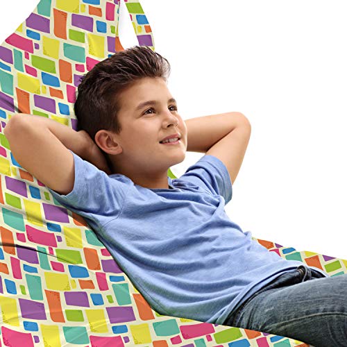 Ambesonne Colorful Lounger Chair Bag, Hipster Funky Mosaic of Color Blocks and Rectangles Cartoon Style Illustration, High Capacity Storage with Handle Container, Lounger Size, Multicolor