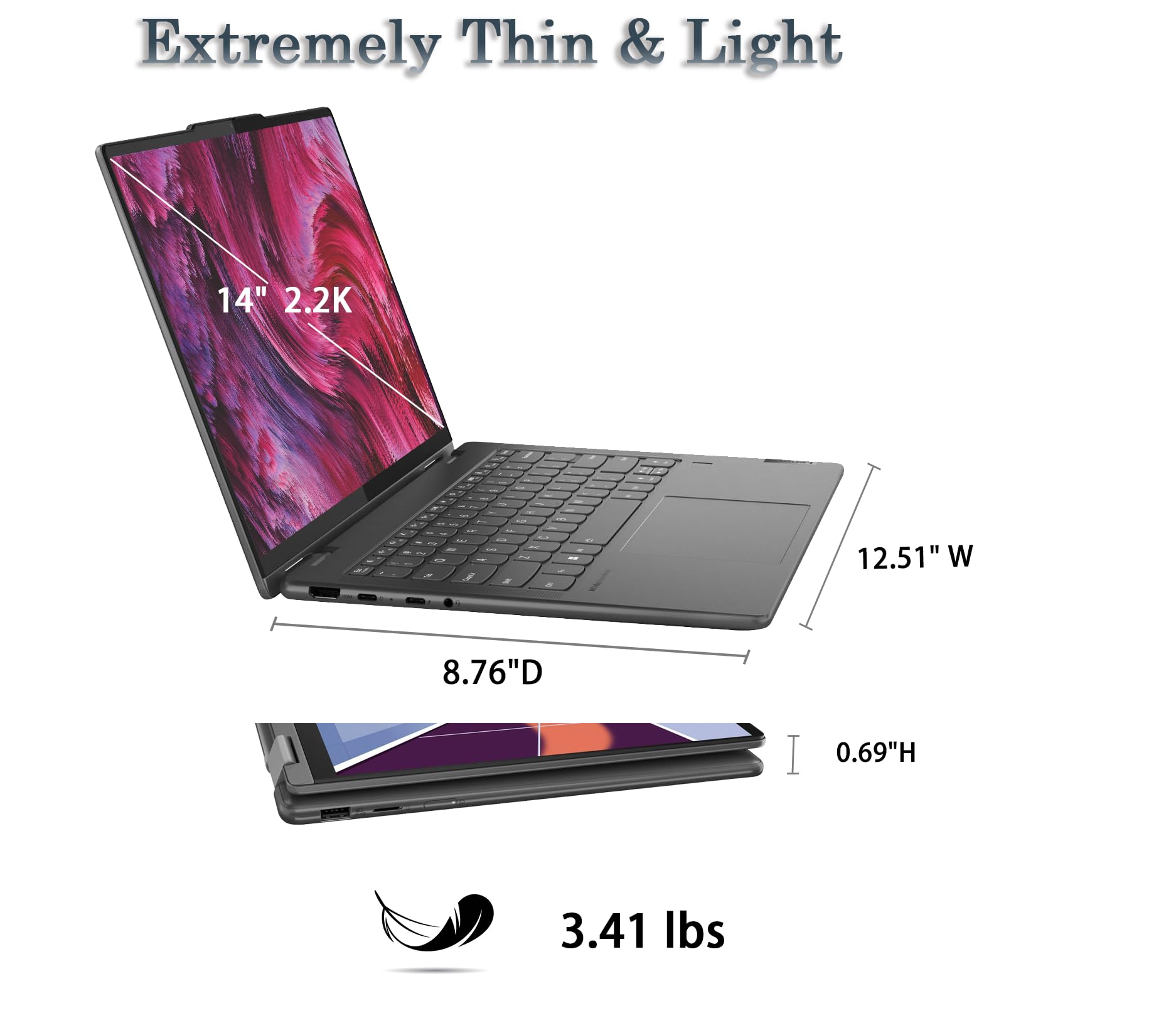 Lenovo Yoga 7i 2-in-1 14" 2.2K 16:10 Touchscreen 0.69" Slim Laptop Intel Evo 10-Core i7-1355U 2 x Thunderbolt Wi-Fi 6 Long Battery Life - 12H Win11 W/Stylus Pen (16GB RAM | 512GB PCIe SSD)