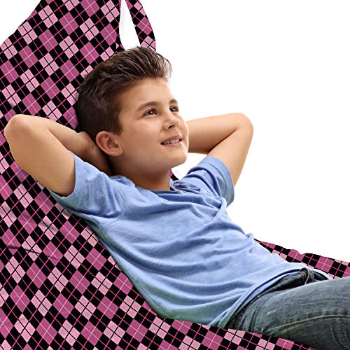 Ambesonne Checkered Lounger Chair Bag, Crosswise Striped Mosaic Pattern Squares Retro Style Feminine Design, High Capacity Storage with Handle Container, Lounger Size, Pink Pale Pink Black