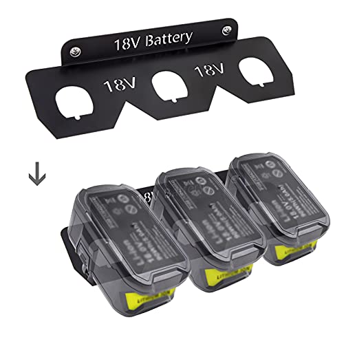 AcowSpt Battery Holder for Ryobi, Wrought Iron 18V Battery Storage for Ryobi, 18V Battery Holder Ryobi, Mount Wall Rack with 3 Slot for Ryobi 18V Batteries (Black)…
