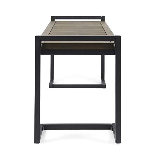 Christopher Knight Home Noel Outdoor Industrial Acacia Wood and Iron Bench, Gray, Grey Finish/Black Metal