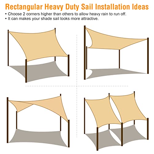 UIRWAY Sun Shade Sail 12x16FT Rectangle Canopy, 95% UV Block, 185GSM Breathable Sunshade for Patio, Garden, Pergola, Backyard - Sand