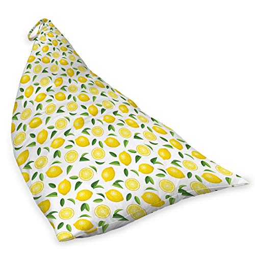 Ambesonne Lemon Lounger Chair Bag, Lemons and Leaves Half Sliced Summer Juicy Fruit Art Illustration, High Capacity Storage with Handle Container, Lounger Size, Yellow Fern Green