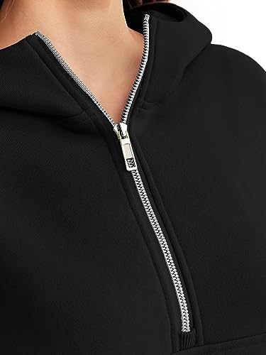 Trendy Queen Womens Hoodies Quarter Half Zip Pullover Oversized Sweatshirts Half With Pockets Fall Clothes BlackM