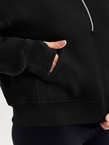 Trendy Queen Womens Hoodies Quarter Half Zip Pullover Oversized Sweatshirts Half With Pockets Fall Clothes BlackM