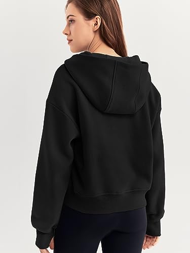 Trendy Queen Womens Hoodies Quarter Half Zip Pullover Oversized Sweatshirts Half With Pockets Fall Clothes BlackM