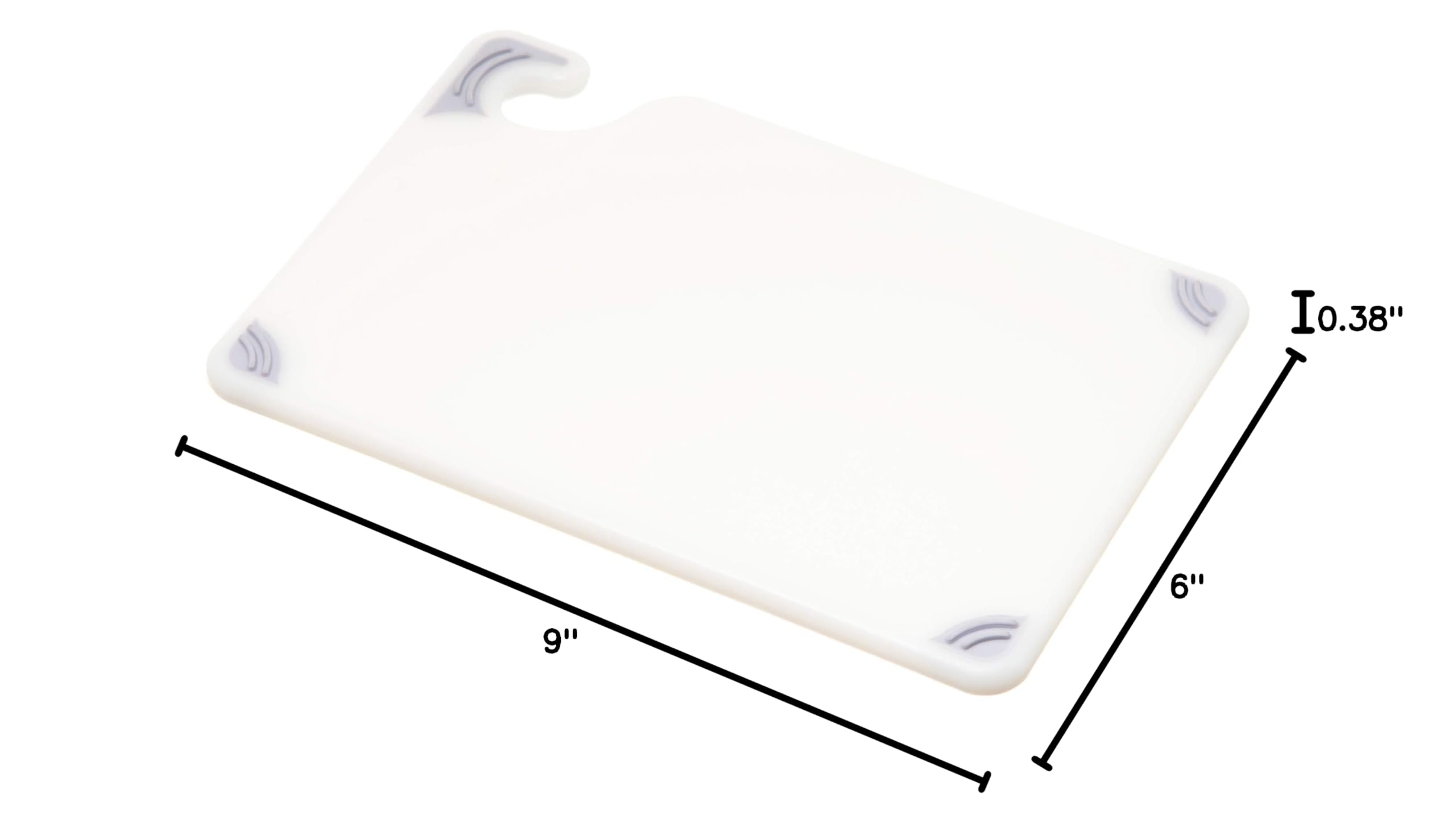 San Jamar Saf-T-Grip Plastic Cutting Board with Safety Hook, 6" x 9" x 0.375", White