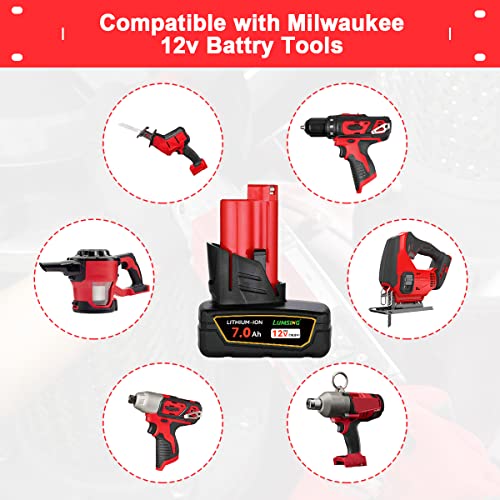 [Upgraded 7000mAh] 2Pack 48-11-2412 Replacement for Milwaukee M-12 Battery Lithium 48-11-2411 48-11-2420 48-11-2401 48-11-2402 48-11-2440