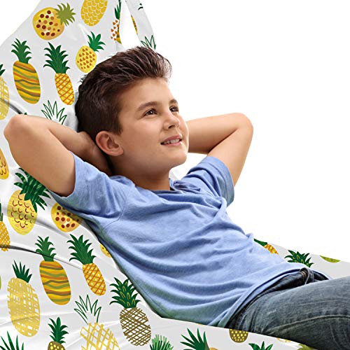 Ambesonne Food Lounger Chair Bag, Cartoon Style Fruits Simplistic Hand Drawn Tropical Pineapples with Stripes and Dots, High Capacity Storage with Handle Container, Lounger Size, Multicolor