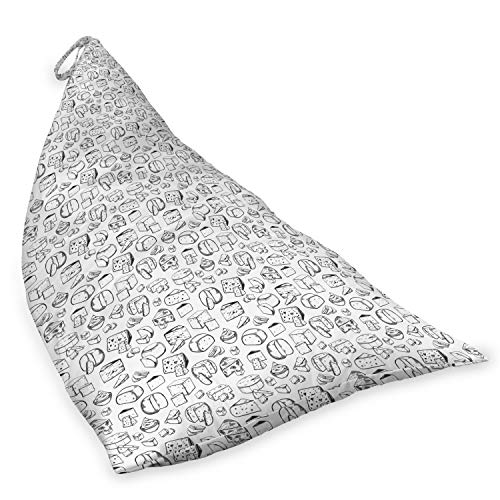 Ambesonne Food Lounger Chair Bag, Monochrome Drawn European Style Different Varieties of Cheese with Slices, High Capacity Storage with Handle Container, Lounger Size, White and Charcoal Grey