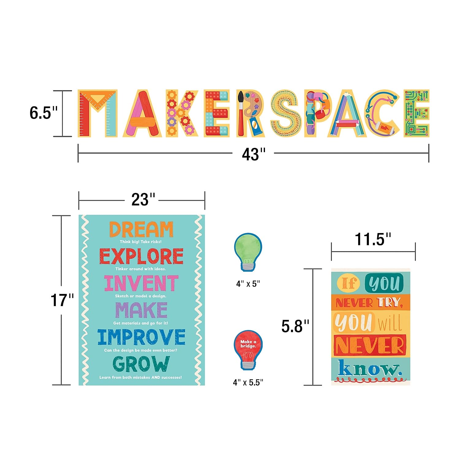 Carson Dellosa – Makerspace Bulletin Board Set, Classroom Décor, 33 Pieces