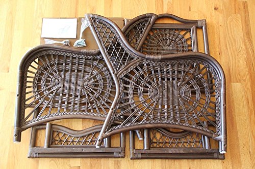 Malibu Lounge Set of 4: 2 Natural Rattan Wicker Chairs, Loveseat with Red Cushions and Coffee Table w/Glass Handmade, Colonial