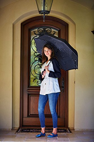 Nufoot Topsy Turvy Inverted umbrella, Black/White Polka Dot