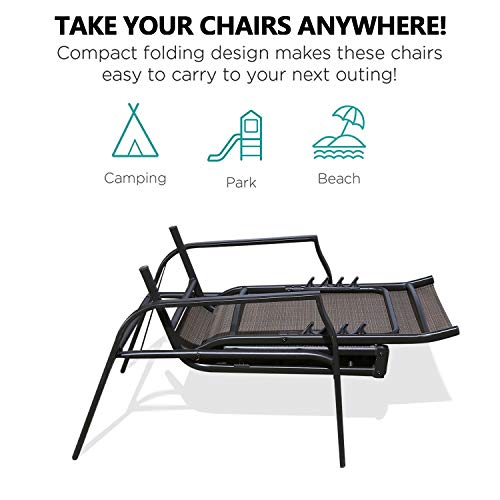 Patio Outdoor Chaise Lounge Chairs, Folding Sling Reclining Chaise Lounger Chair Fit Beach Yard Pool Patio with 5 Adjustable Positions, Brown Frame
