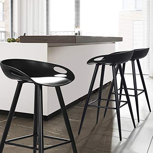 Set of 2 Bar Stools, 32.3-inch Simple Modern Style High Counter Stool with Low Backrest & Footrest & Metal Legs & PP Seat, Portable Barstools for Kitchen Island Patio Balcony, Full Black …