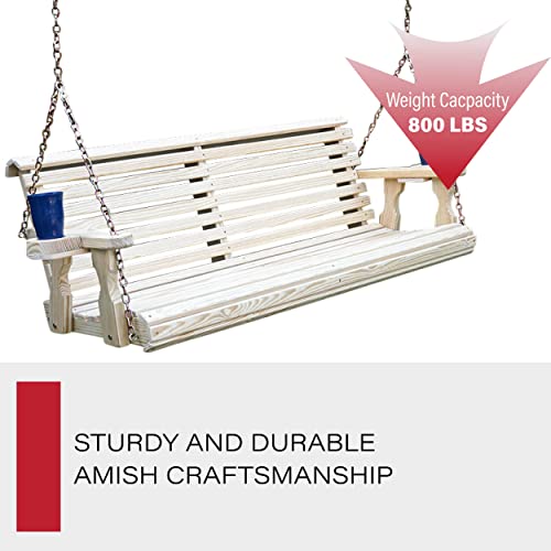 Amish Casual Heavy Duty 800 Lb Roll Back 5ft. Treated Porch Swing with Cupholders