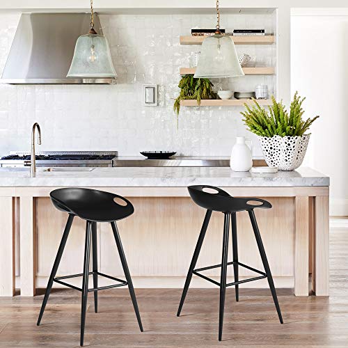 Set of 2 Bar Stools, 32.3-inch Simple Modern Style High Counter Stool with Low Backrest & Footrest & Metal Legs & PP Seat, Portable Barstools for Kitchen Island Patio Balcony, Full Black …