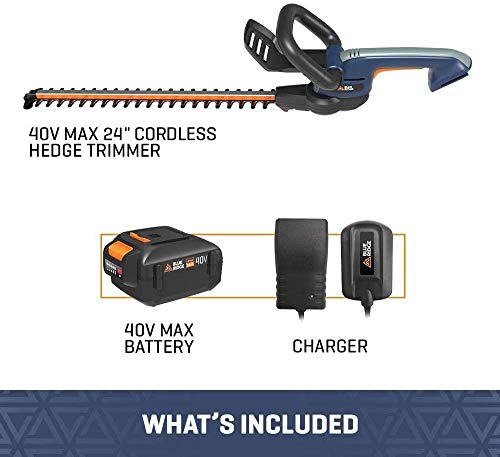 BLUE RIDGE BR8260U Cordless Hedge Trimmer, with Battery and Charger,40V 2.0Ah 24 Inch Blade Length, 3/4-Inch Cutting Thickness, Dual Action Laser Blade