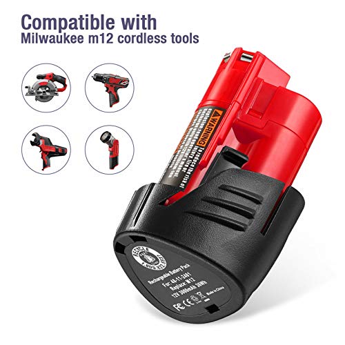 2 Pack 3000mAh M12 Replacement Battery for Milwaukee M12 Battery, Compatible with Milwaukee M12 XC Cordless Power Tools Replace for 48-11-2401, 48-11-2402, 48-11-2440, 48-11-2411