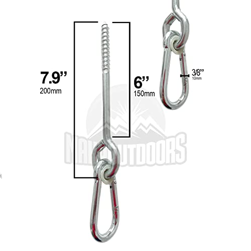 Maky Outdoors Two Swing Hooks & Hangers - Galvanized, Anti-Rust Steel Accessories - Heavy Duty, Quiet Fasteners for Hammocks - Safe, Hanging Kit Hardware - Load Capacity: 600 Lbs Per Anchor - Screw