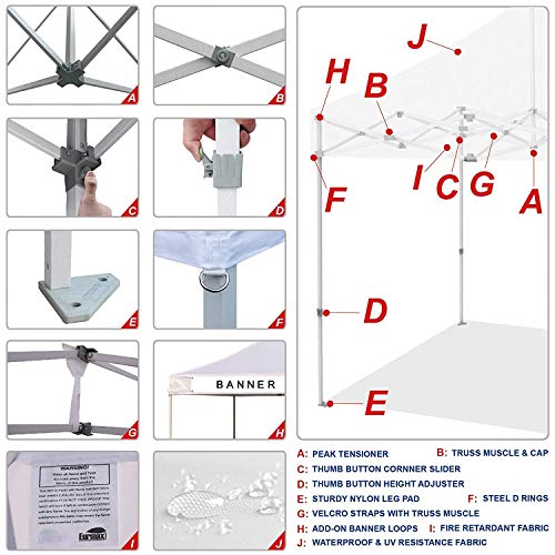 Eurmax 10'x10' Ez Pop-up Booth Canopy Tent Commercial Instant Canopies with 1 Full Sidewall & 3 Half Walls and Roller Bag, with 4 SandBags + 3 Cross-Bar(White)