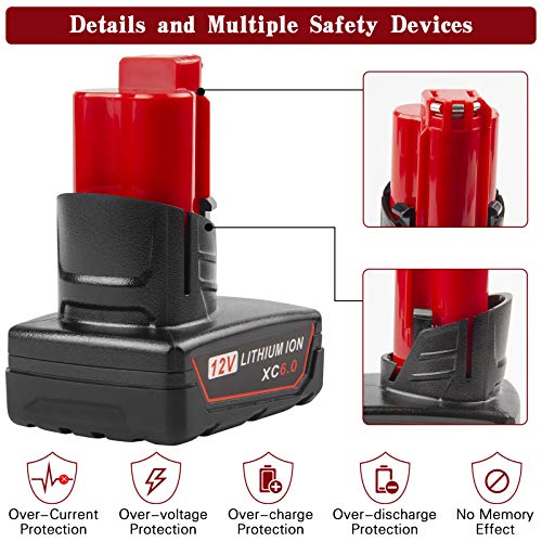 TREE.NB 2Packs M12 12V 6000mAh Lithium Battery Replacement for Milwaukee M12 XC Cordless Power Tools 48-11-2401 48-11-2402 48-11-2440 48-11-2411 C12B C12BX 2207-20 2207-21 2238-20 2456-21 2457-20
