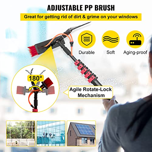Happybuy Water Fed Pole Kit, 30ft Length Water Fed Brush w/ Squeegee, 9m Water Fed Cleaning System, 3-in-1 Aluminum Outdoor Window Cleaner w/ 33' Hose, Cleaning Tool for Window Glass, Solar Panel
