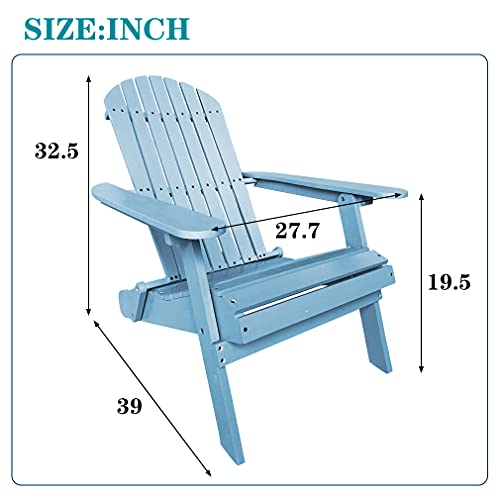 Adirondack Chair,Folding Wooden Lounger Chair,All-Weather Chair for Fire Pit/Garden/Fish with 250lbs Duty Rating,Turquoise