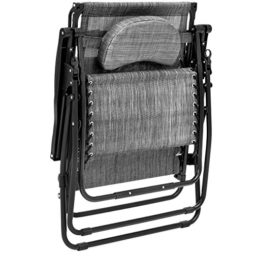 Best Choice Products Oversized Steel Mesh Zero Gravity Reclining Lounge Patio Chair w/ Folding Canopy Shade and Cup Holder, Gray