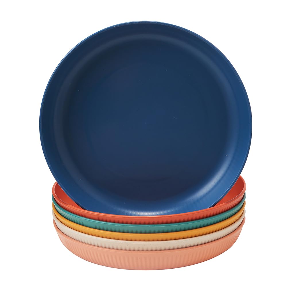 HXYPN 12 PACK 9 Inches Deep Dinner Plates Plastic Plates Reusable Unbreakable Kitchen Plate Sets Dishwasher and Microwave Safe Plates Wheat Straw Plates