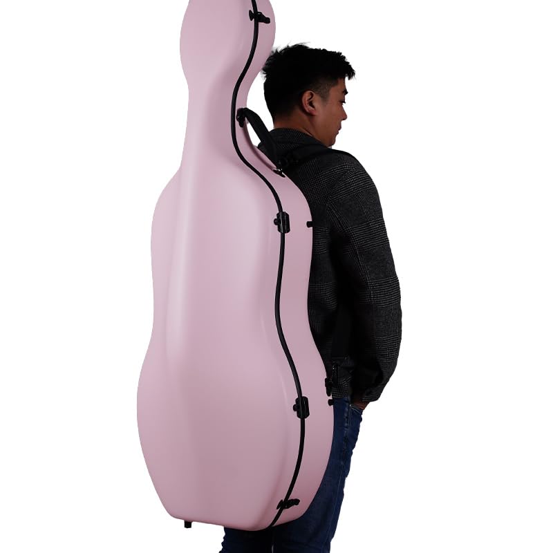 4/4 Full Size Cello Case, 100% Carbon Fiber Hard Shell Backpack，also Fits for 3/4, as 7.7 LB Only, and Hygromether and 1 Accessory Bag, 1 Music Sheet Bag, Sturdy, Portable and Waterproof (Pink Matte)