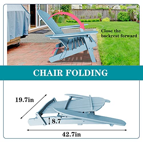Adirondack Chair,Folding Wooden Lounger Chair,All-Weather Chair for Fire Pit/Garden/Fish with 250lbs Duty Rating,Turquoise