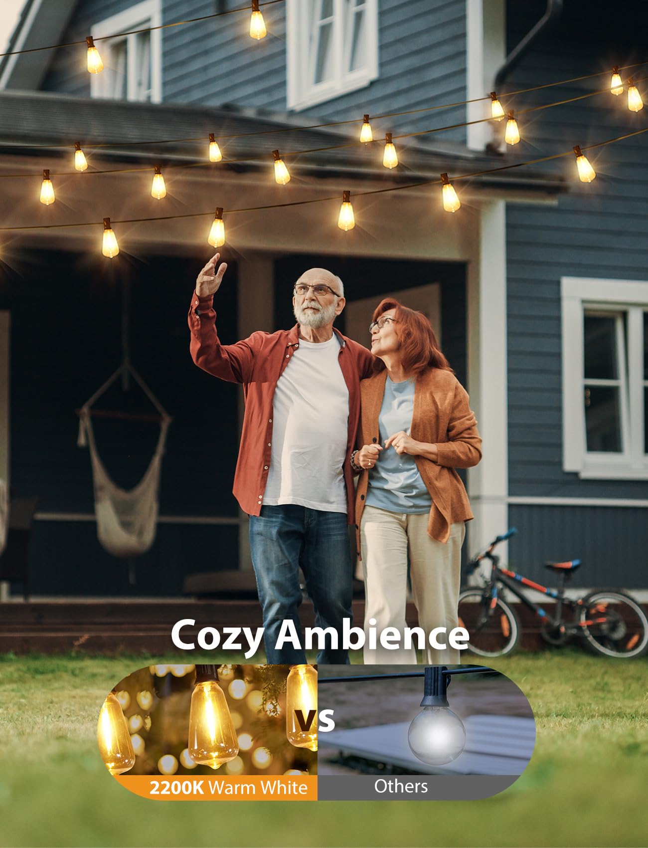 Sweepulire LED Outdoor String Lights, 125FT Patio Lights with 60+4 Shatterproof Bulbs, 2200K Warm White LED Lights Waterproof, Decorative Outdoor Lights for Porch, Deck, Garden, Backyard, Balcony