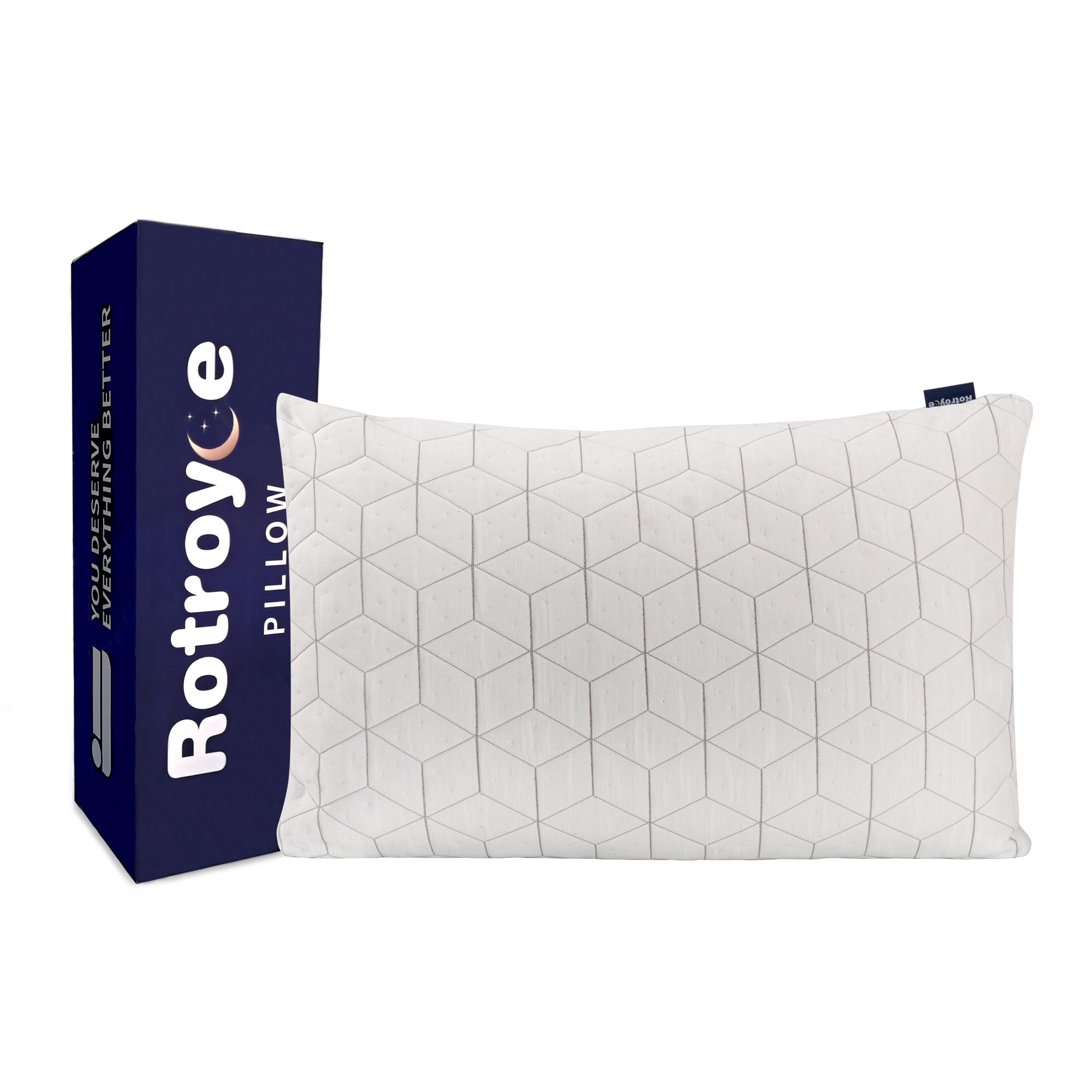 Rotroyce Shredded Memory Foam Pillow Queen Size, Adjustable for Side Back and Stomach Sleepers, Single Pack, Luxury Extra Comfy Bed Neck Pillows with Washable Cover