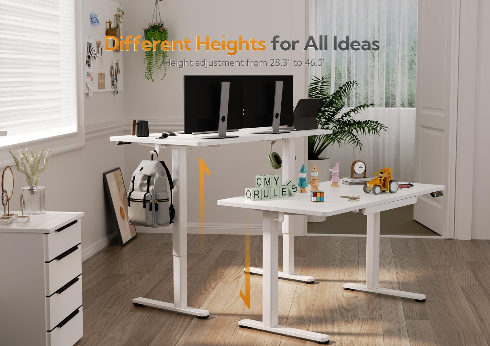 Claiks Standing Desk with Drawers, Stand Up Electric Standing Desk Adjustable Height, Sit Stand Desk Computer Workstation, 48 Inch, White