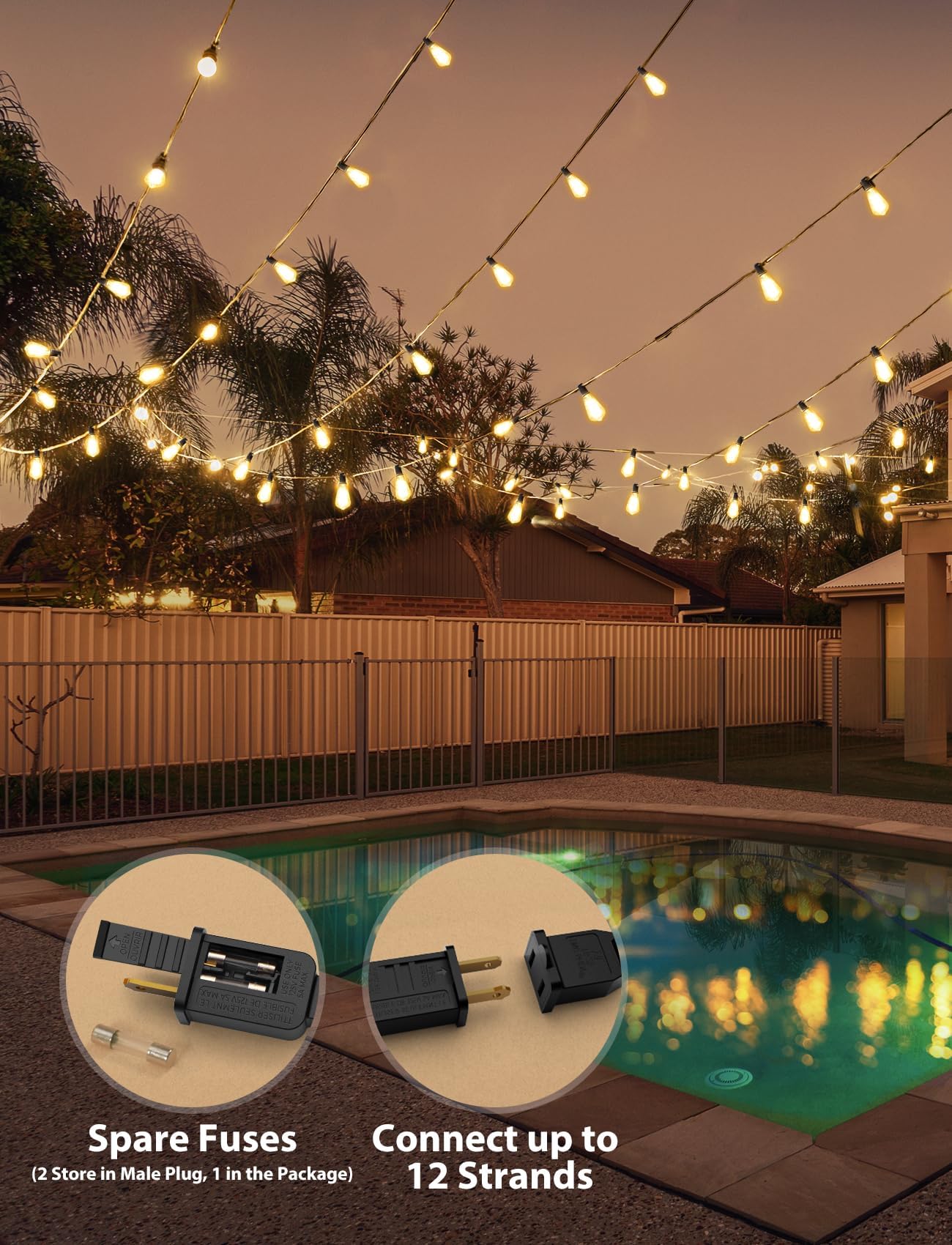 Sweepulire LED Outdoor String Lights, 125FT Patio Lights with 60+4 Shatterproof Bulbs, 2200K Warm White LED Lights Waterproof, Decorative Outdoor Lights for Porch, Deck, Garden, Backyard, Balcony