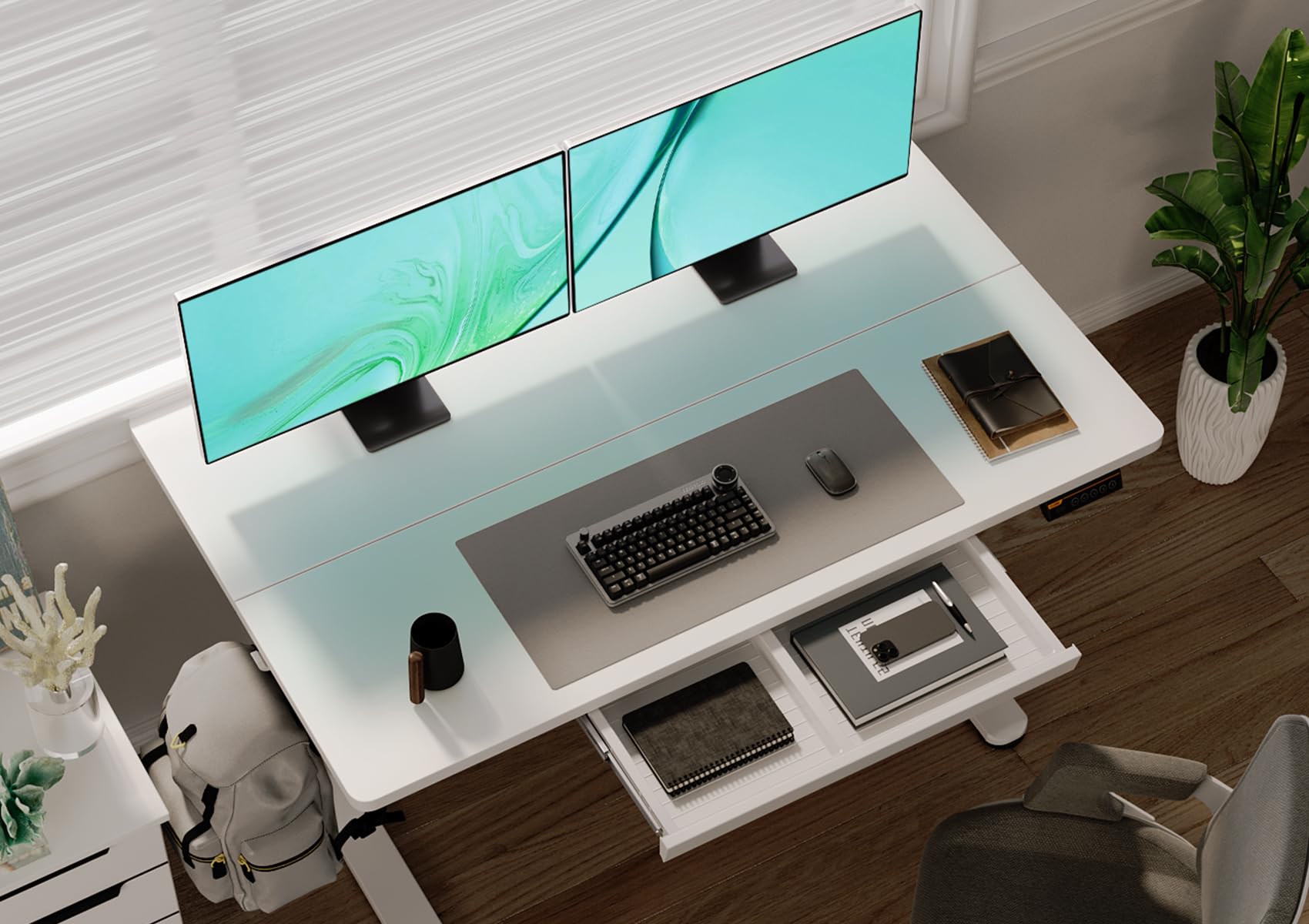 Claiks Standing Desk with Drawers, Stand Up Electric Standing Desk Adjustable Height, Sit Stand Desk Computer Workstation, 48 Inch, White