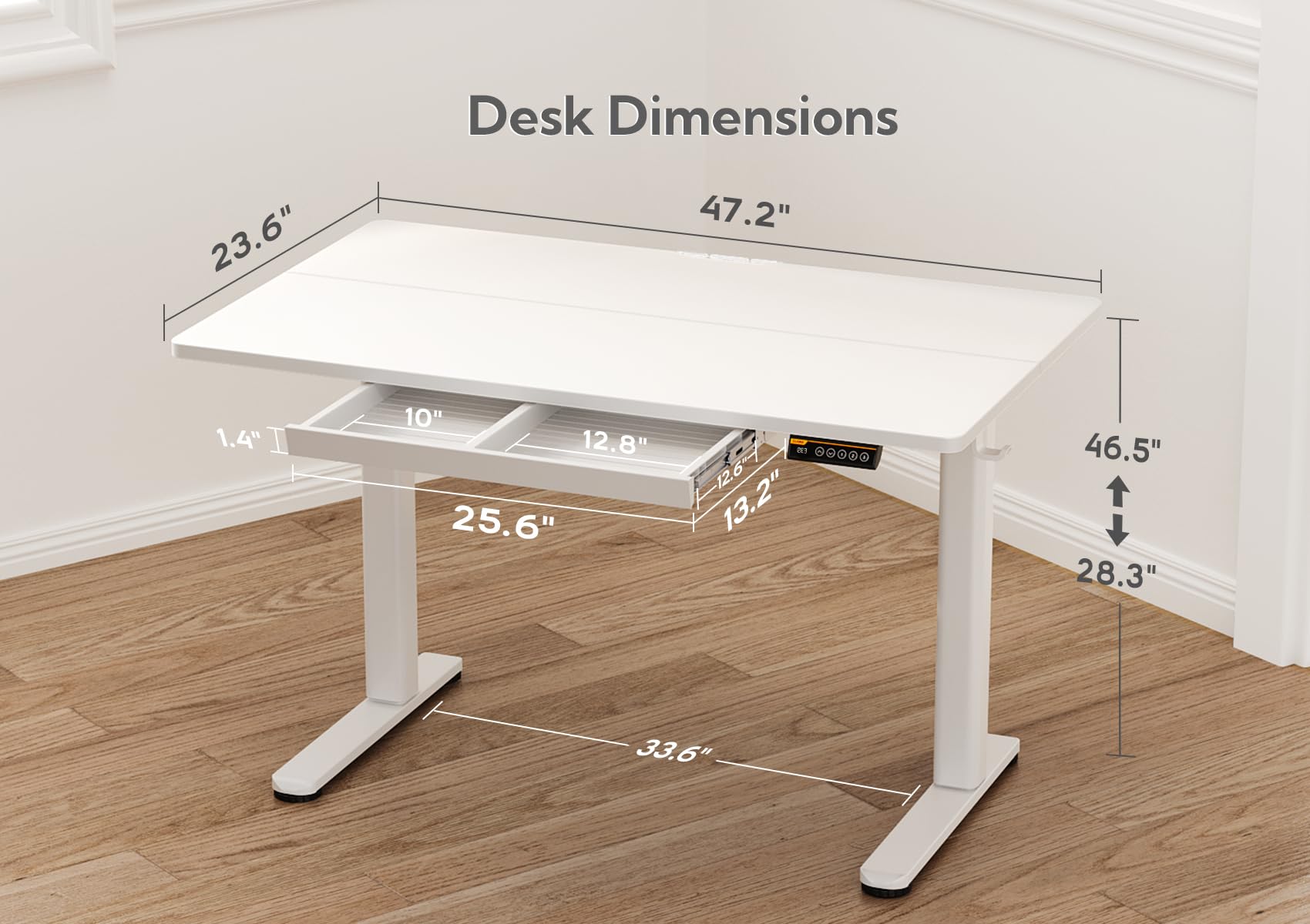 Claiks Standing Desk with Drawers, Stand Up Electric Standing Desk Adjustable Height, Sit Stand Desk Computer Workstation, 48 Inch, White