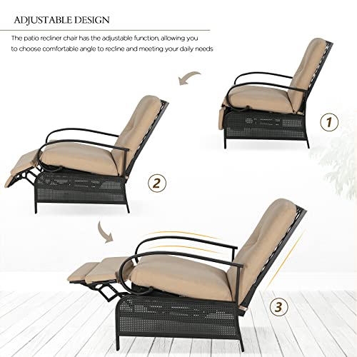 Ulax Furniture Patio Recliner Chair Automatic Adjustable Back Outdoor Lounge Recliner Chair with 100% Olefin Cushion (Beige)