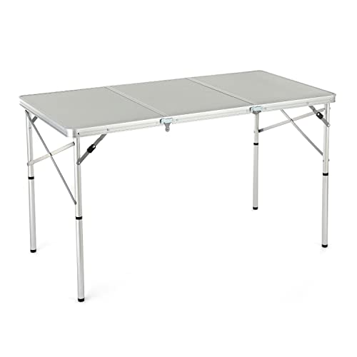 ARROWHEAD OUTDOOR 4’ ft Heavy-Duty Portable Aluminum Frame Folding Table w/Leveling Feet, Solid Tabletop Surface, 2 Adjustable Heights, Carrying Case Included, Lightweight, USA-Based Support