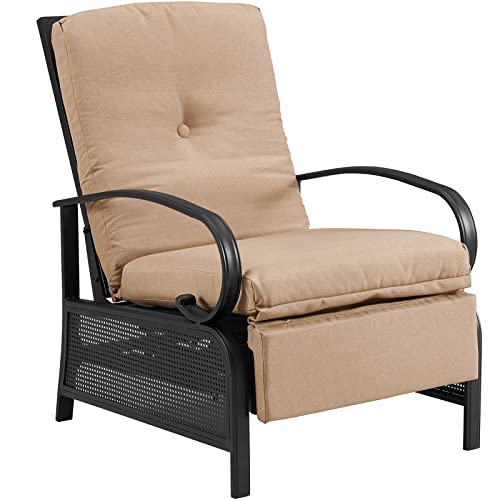 Ulax Furniture Patio Recliner Chair Automatic Adjustable Back Outdoor Lounge Recliner Chair with 100% Olefin Cushion (Beige)