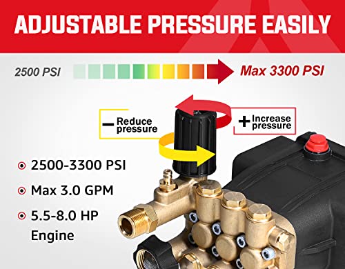 YAMATIC Horizontal Triplex Pressure Washer Pump 3/4" Shaft 3300 PSI @ 3.0 GPM 5.5-8 HP Replacement for Most Brand Honda Simpson 90036 90039 and More
